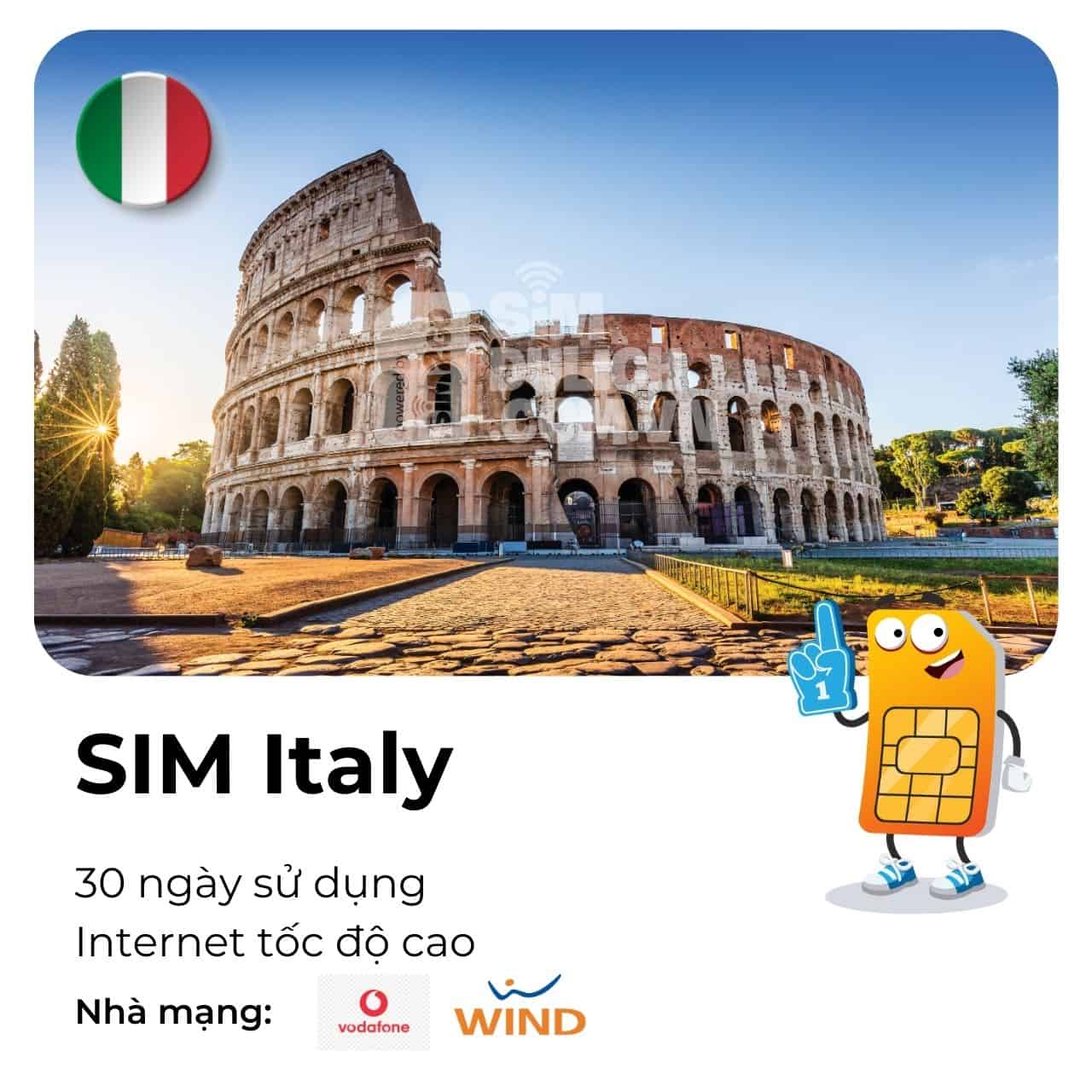 Sim du lịch italy 30 ngày data tốc độ cao