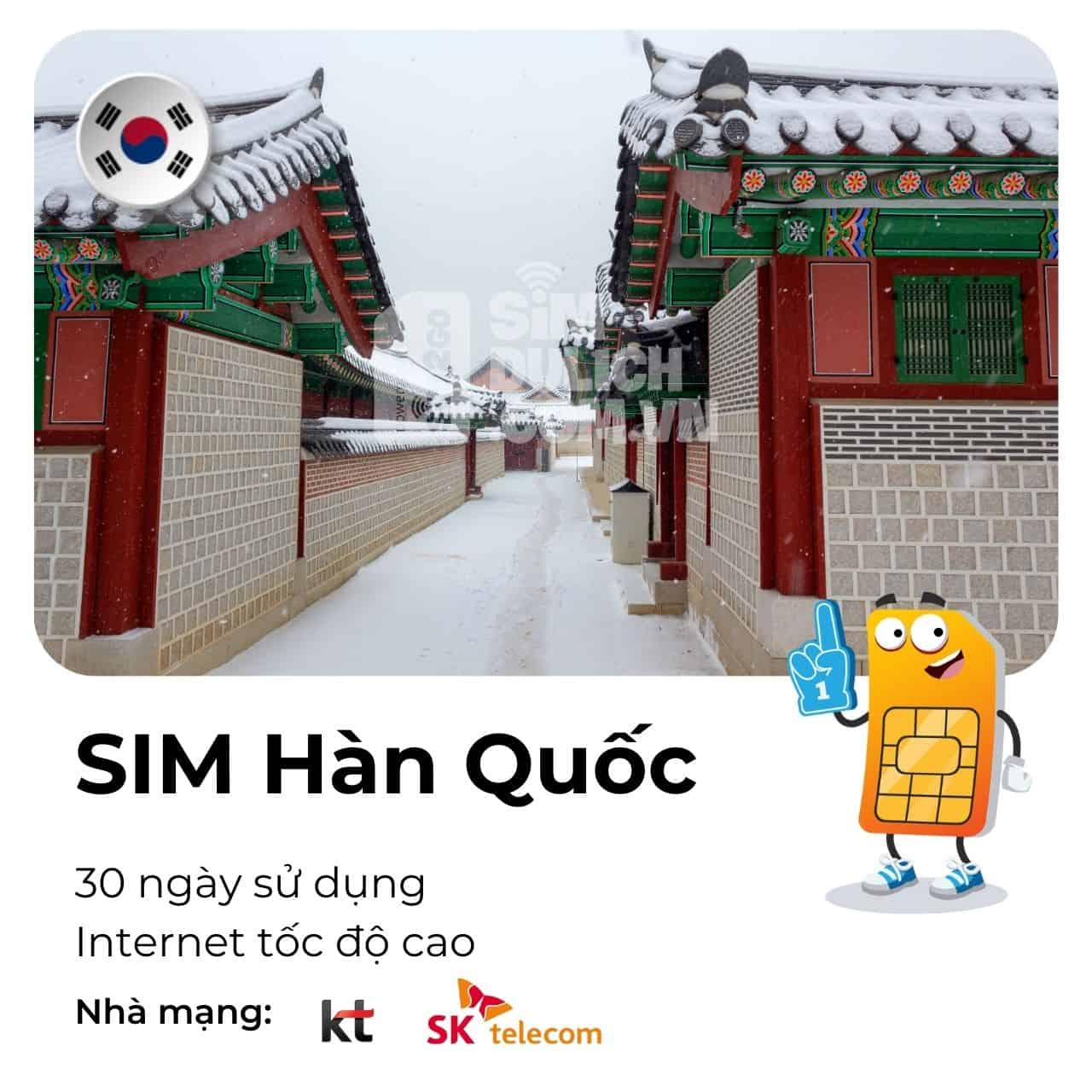 SIM du lịch Hàn Quốc 30 ngày 10GB - 50GB data