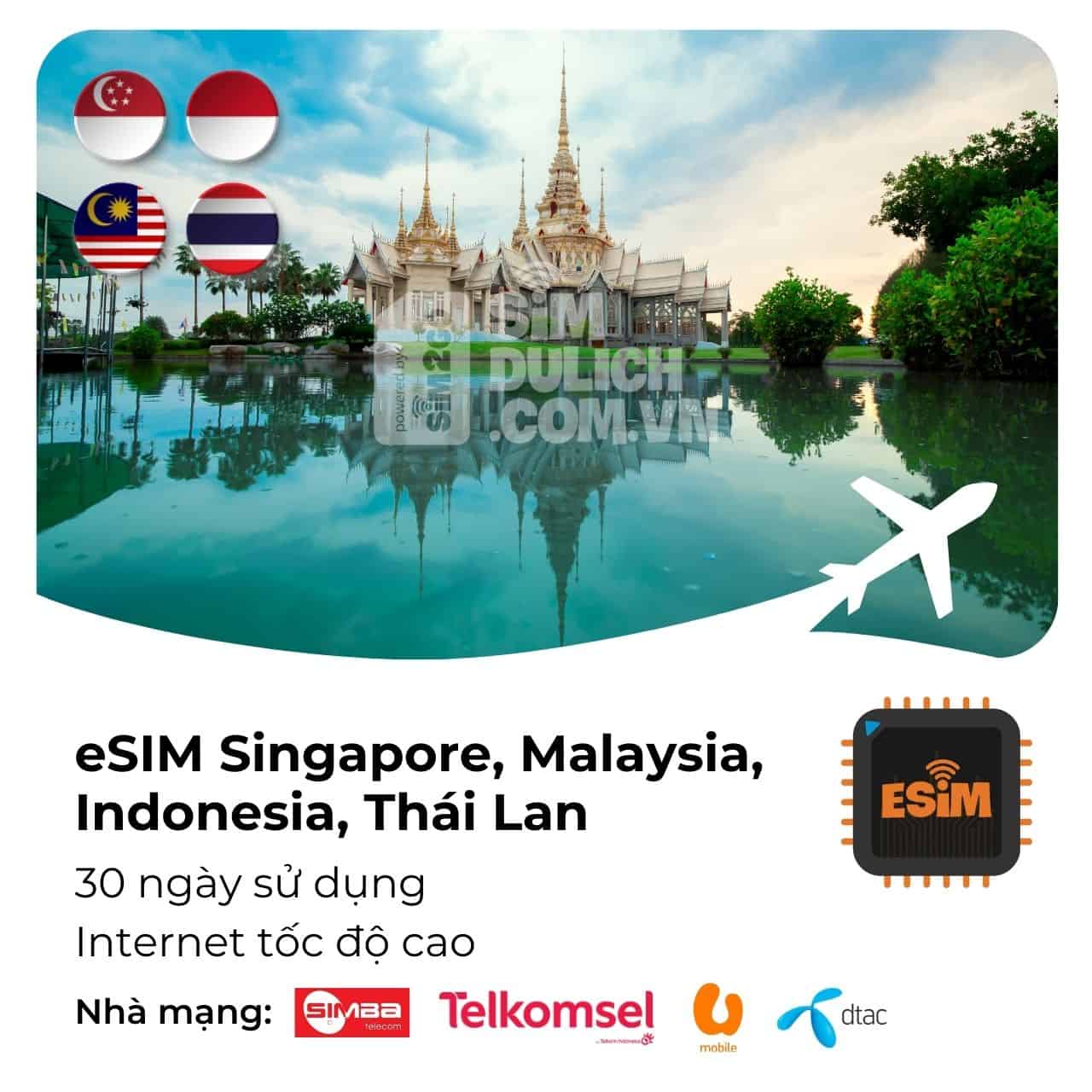 eSIM du lịch Đông Nam Á 30 ngày 10GB-20GB data