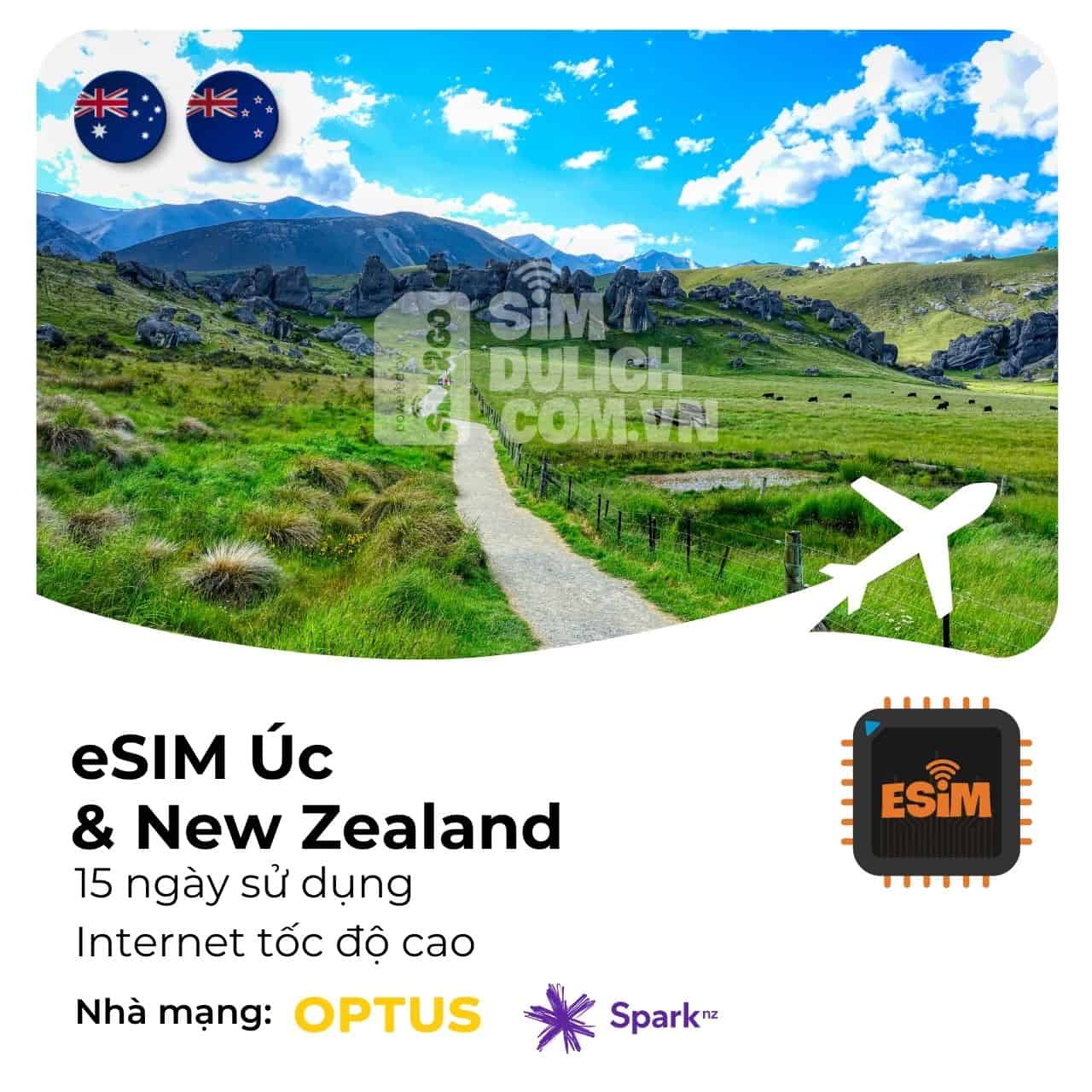 eSIM du lịch Úc, New Zealand 15 ngày 5GB-20GB data